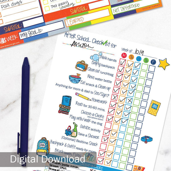 FREE Digital Download | Kid's Daily After School Checklist | Print-rea ...