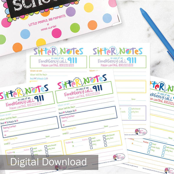 FREE Digital Download | Babysitter Sitter Notes | 3 Color Options | Pr ...
